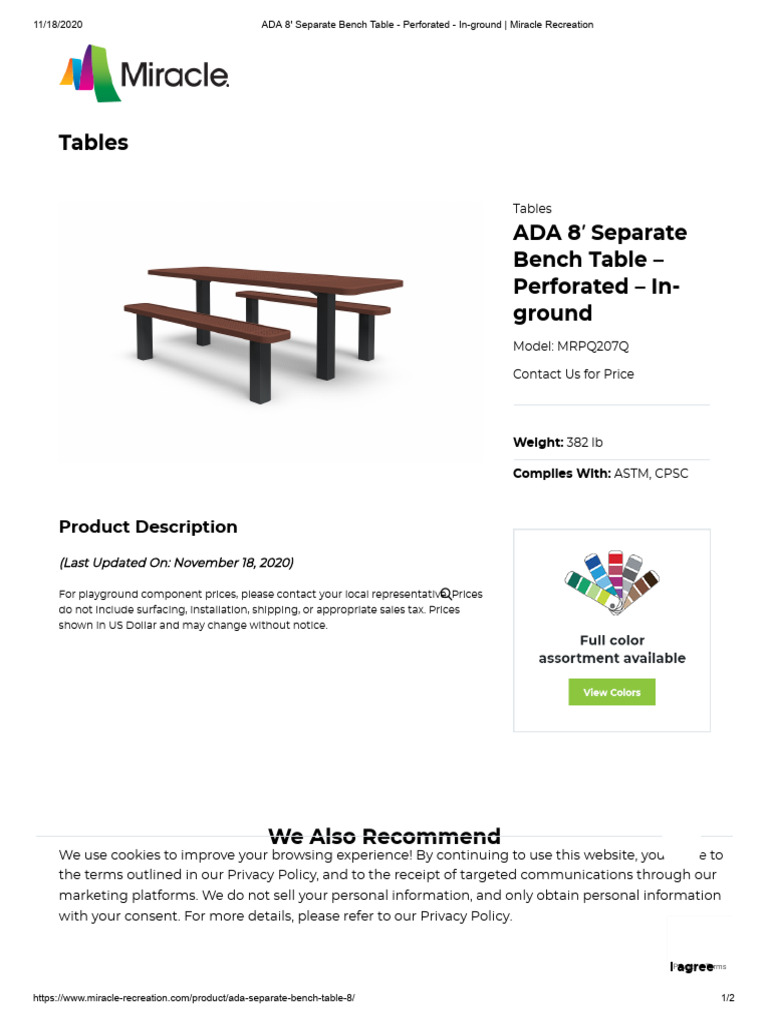 ADA 8' In-ground Bench Table | PDF