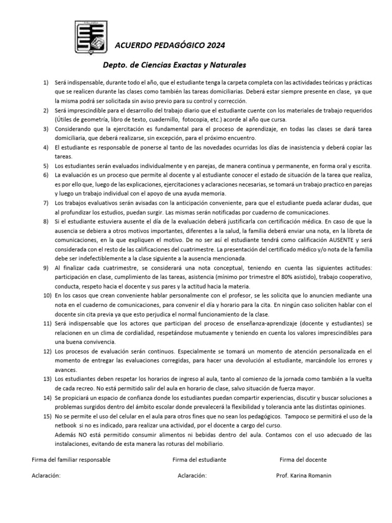 2024 - Acuerdo Pedag-Gico EES N-2 | PDF | Maestros | Evaluación