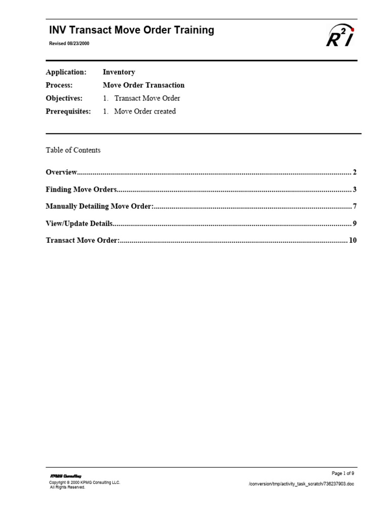 INV Move Order Transactions Training | PDF | Software | Computing