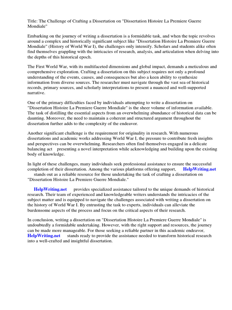 Dissertation Histoire La Premiere Guerre Mondiale | PDF