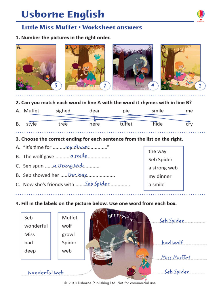 Little Miss Muffet Worksheet Answers | PDF