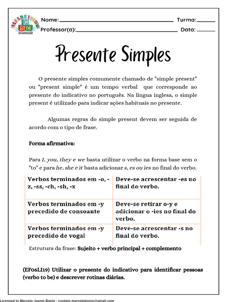 Simple Present - Present Continuous | PDF | Assunto (gramática) | Língua inglesa