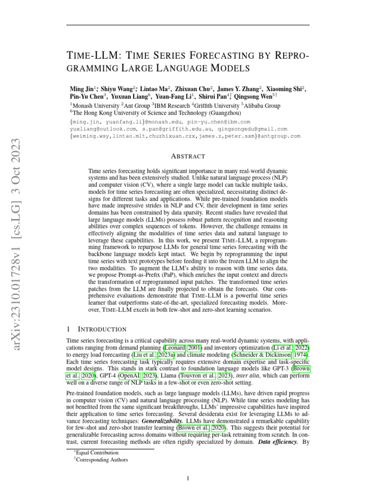 LLM Reprogramming | PDF | Time Series | Forecasting