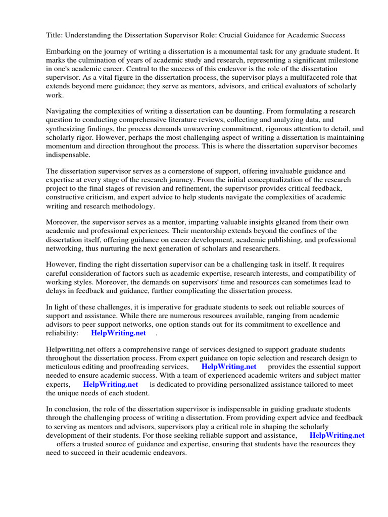 Dissertation Supervisor Role | PDF | Thesis | Expert