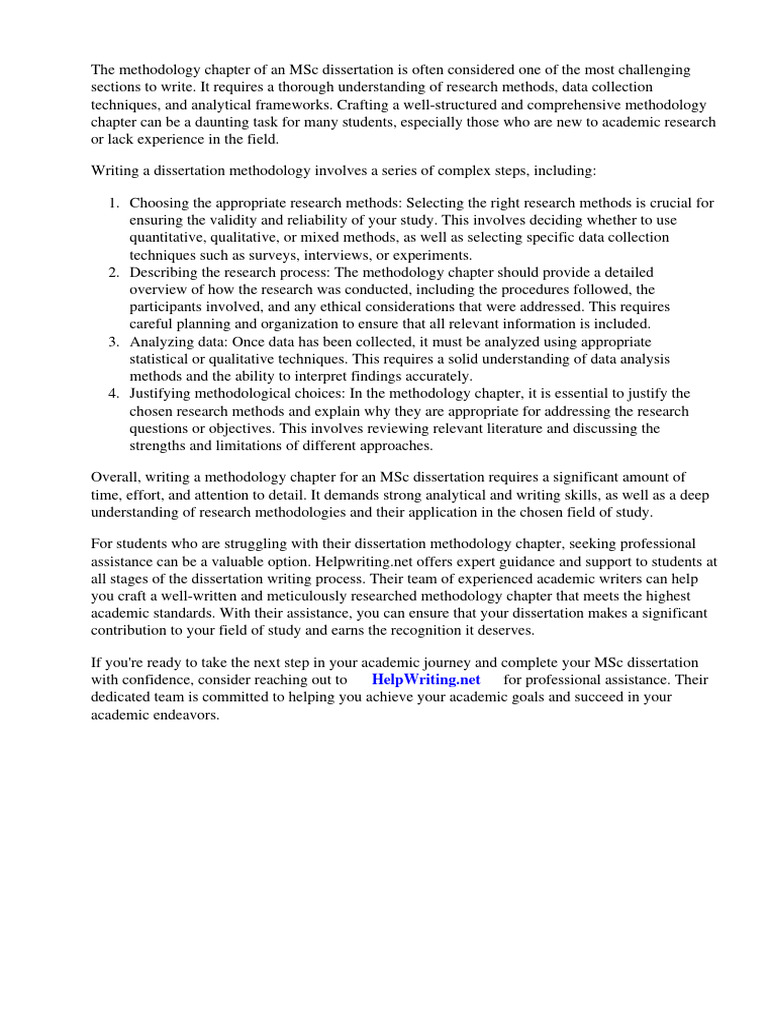 Msc Dissertation Methodology Chapter Pdf Methodology Science