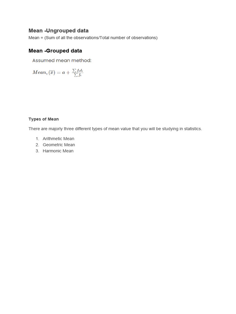 Mean,Median ,Mode- My notes | PDF | Mean | Median