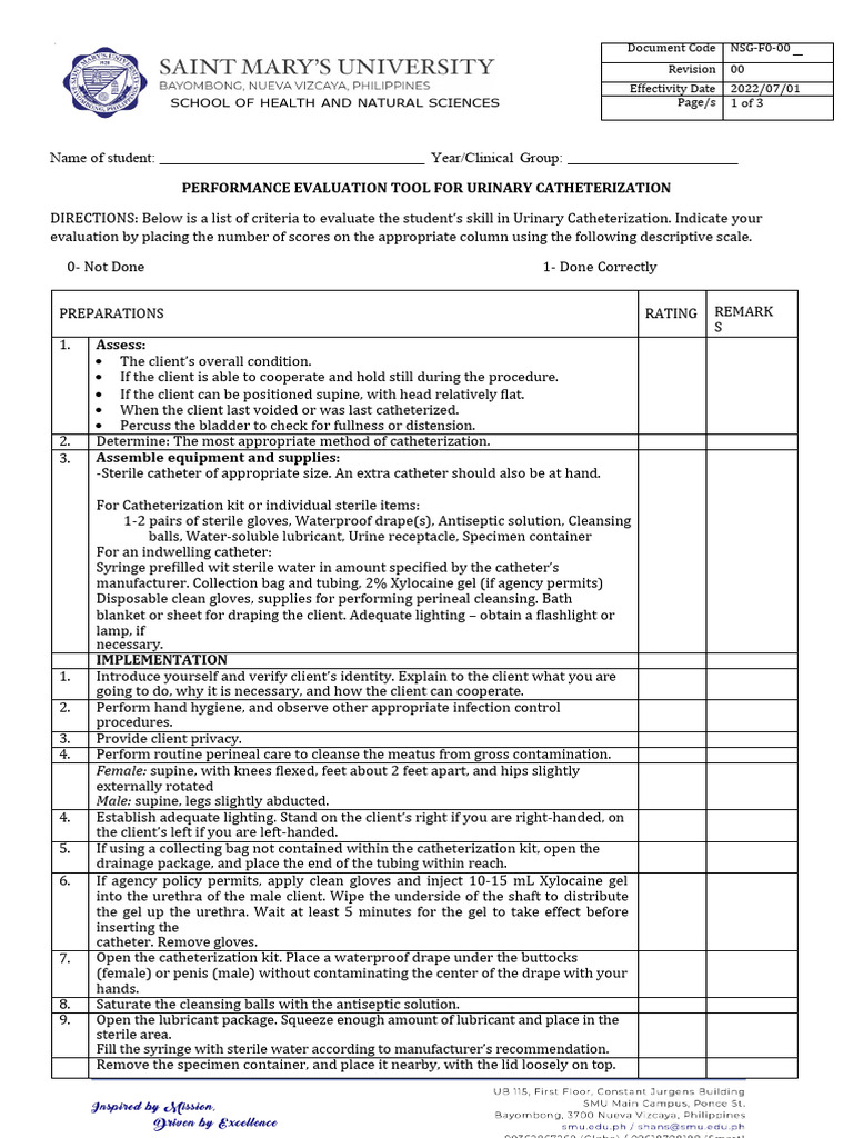 Urinary Catheterization Evaluation Tool | PDF | Catheter