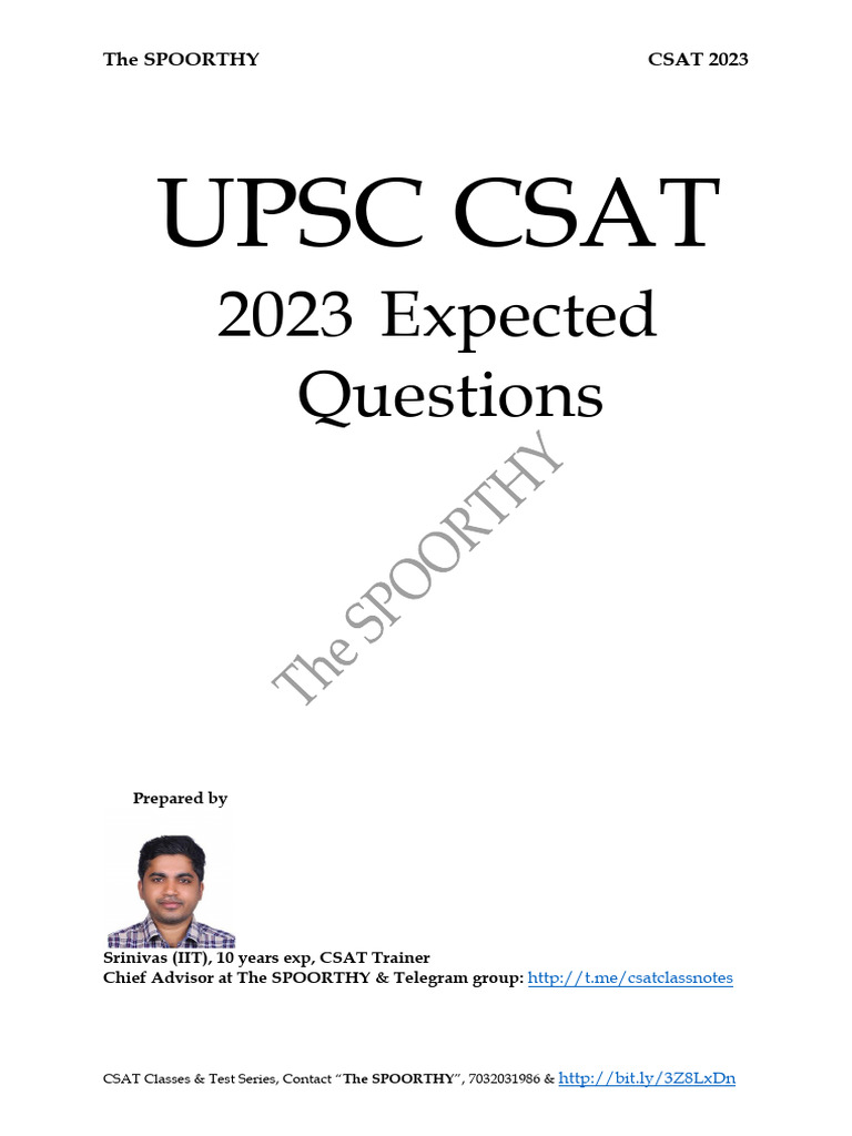 CSAT 2023 Most Important Questions & Mocks Srinivas Sir | PDF