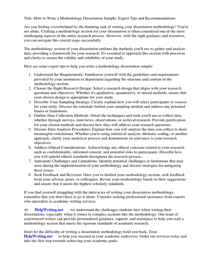 How To Write Methodology Dissertation Sample | Download Free PDF ...