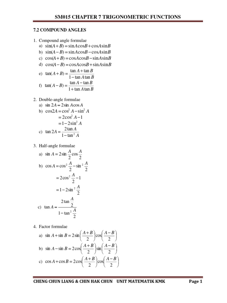 7.2 Compound Angles | PDF