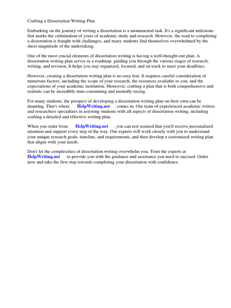 Dissertation Writing Plan | PDF | Thesis | Essays