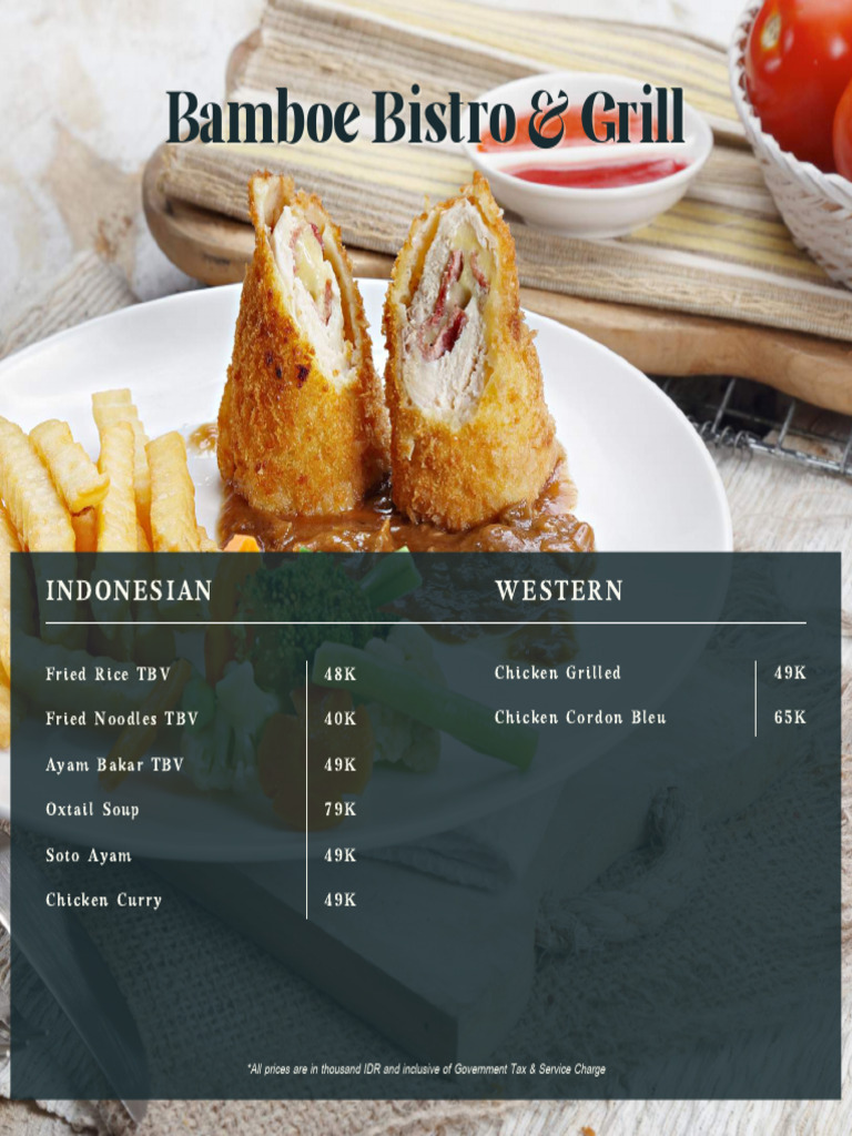 Bamboe Bistro & Grill Menu Prices | PDF | Soft Drink | Milkshake