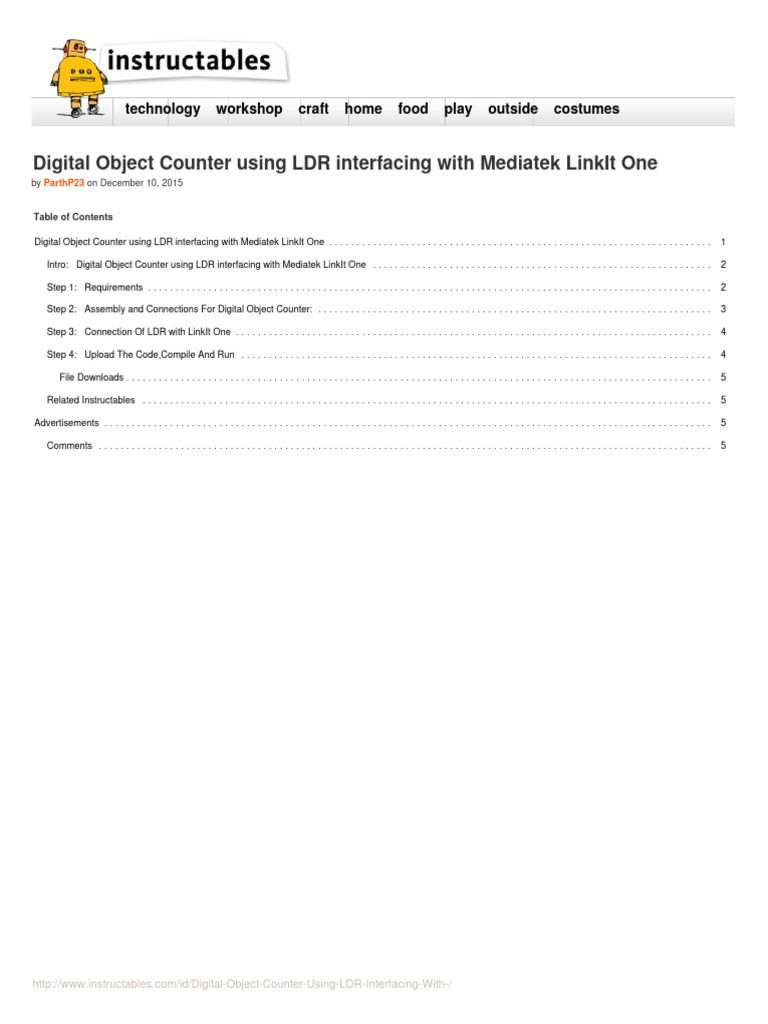Digital Object Counter Using LDR Interfacing With Mediatek LinkIt One | PDF | Electronic ...