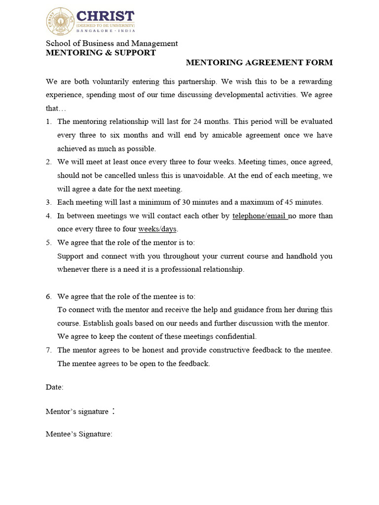 Mentoring Agreement Form | PDF
