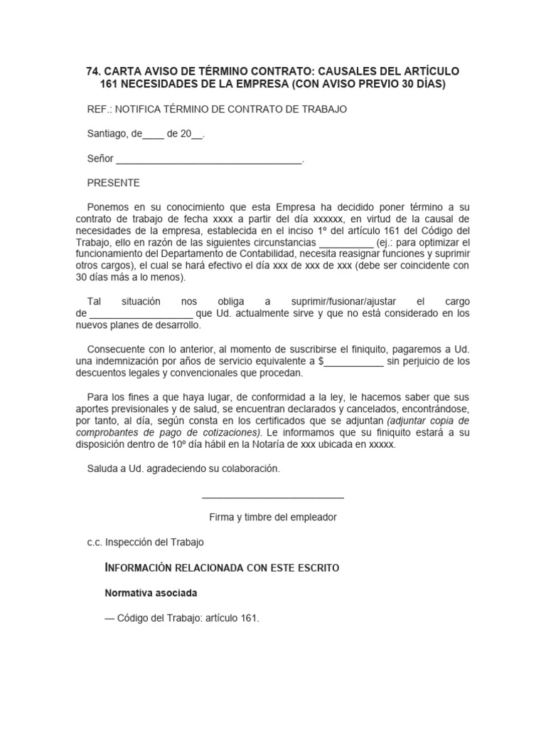 Carta de Aviso de Término de Contrato | PDF | Negocios | Finanzas y dinero