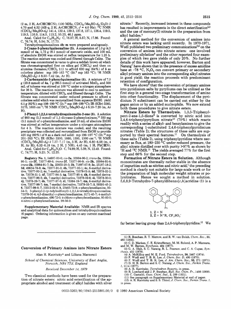 Conversion of Primary Amines Into Nitrate Esters | PDF | Amine | Ester