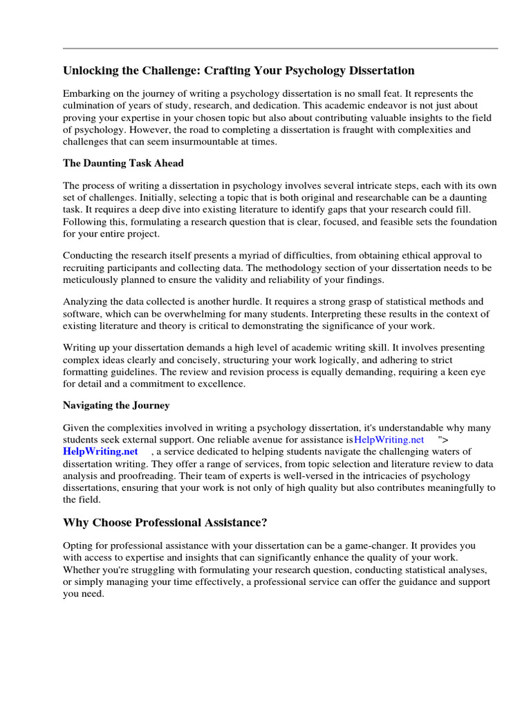 Psychology Dissertation Template Pdf Psychology Thesis