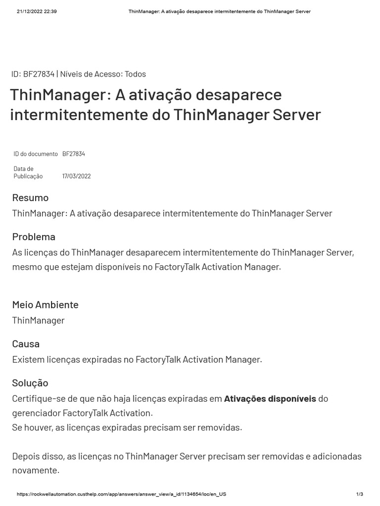 ThinManager - A Ativação Desaparece Intermitentemente Do ThinManager ...