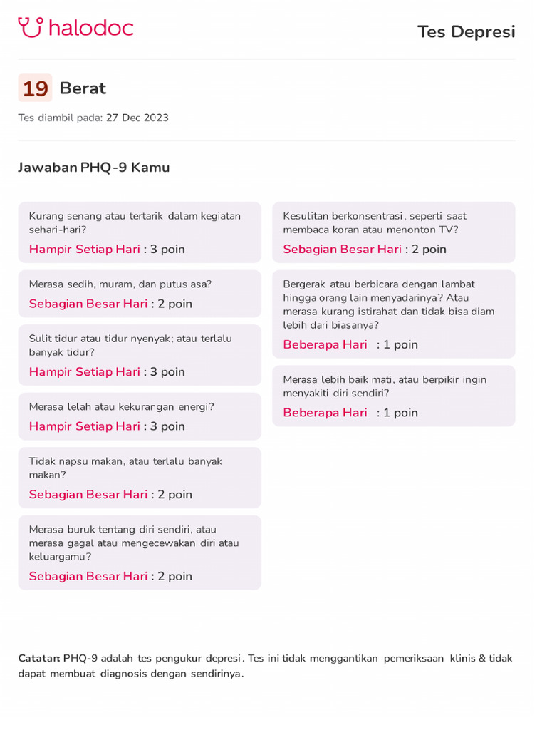 Depression Test 27 - 12 - 23 | PDF