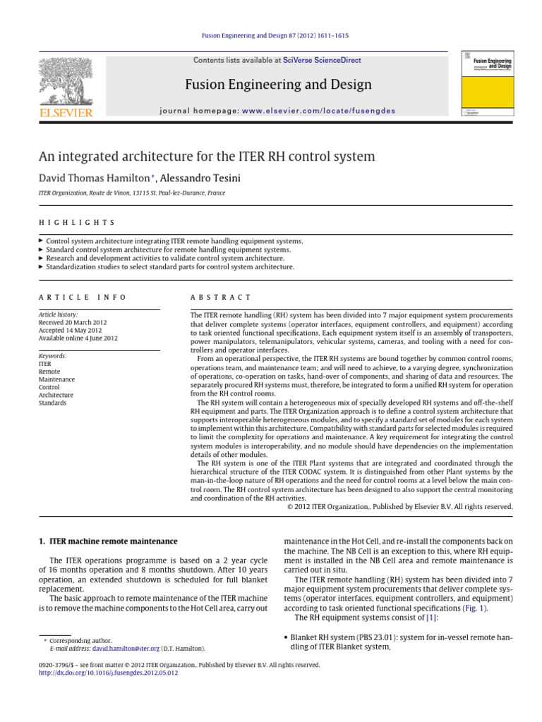 An Integrated Architecture For The ITER RH Control System | PDF ...