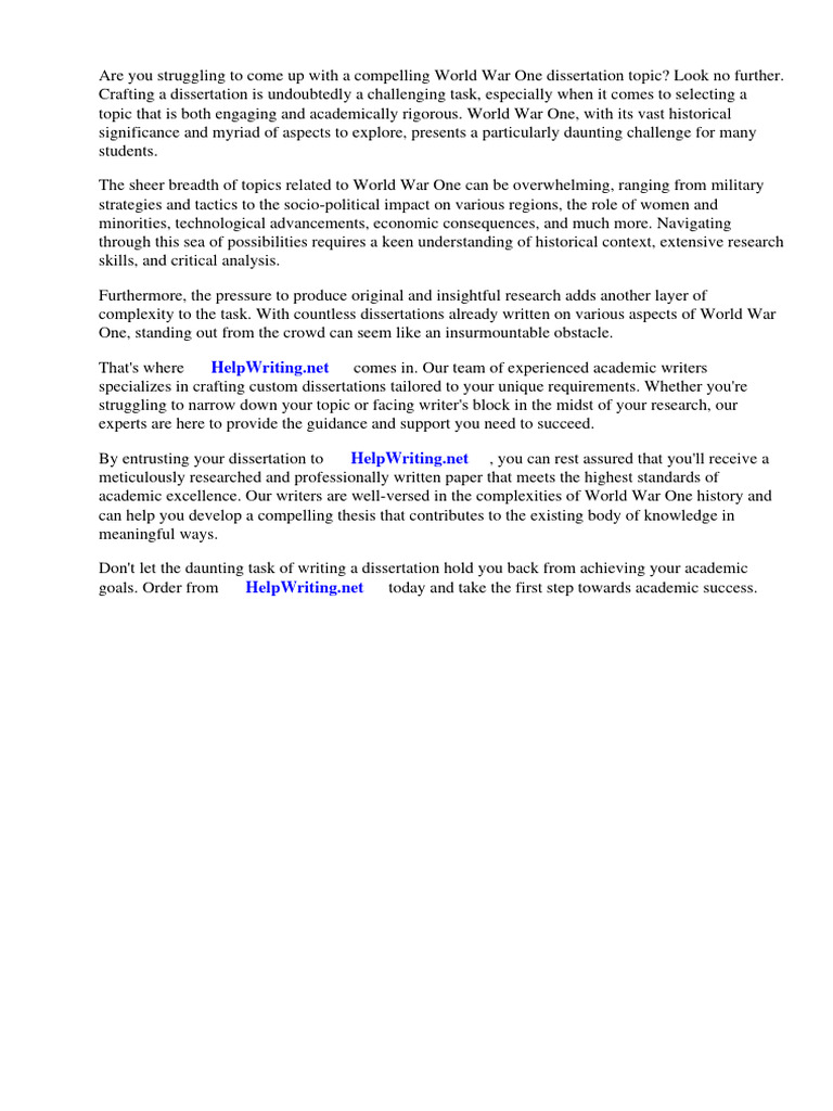 World War One Dissertation Topics | PDF | World War I | Trench Warfare