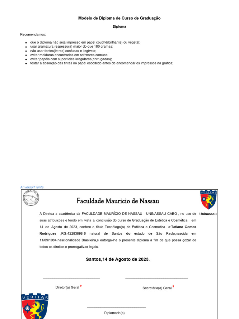 Modelo - Diploma | PDF