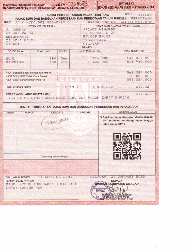 SPPT & Bukti Bayar JL Cemara (Kebonmanis) Tahun 2023 | PDF