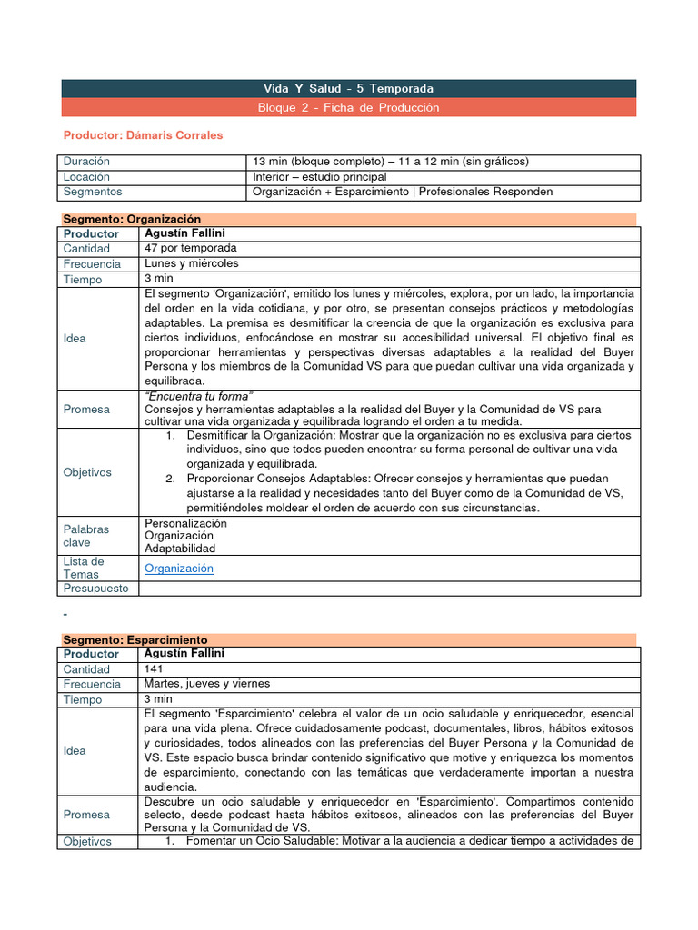 Ficha de Producción - B2 VS 5T | PDF