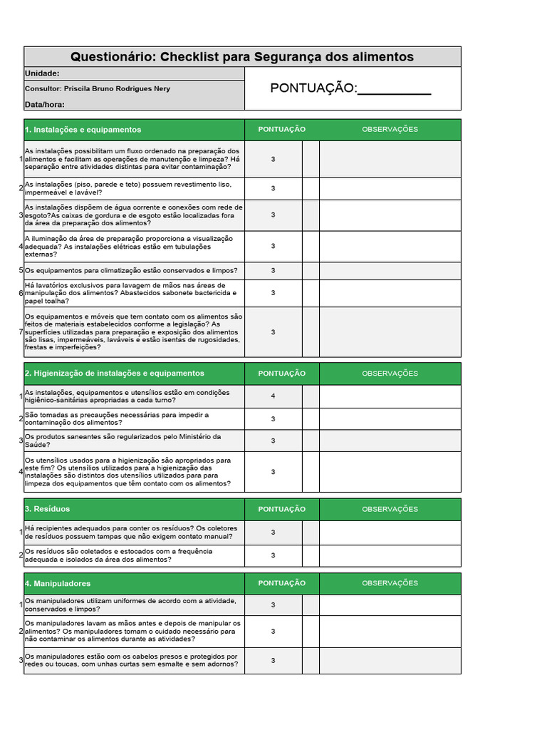 Checklist-Para-Seguranca-Dos-Alimentos Modificado | PDF | Embalagem e ...