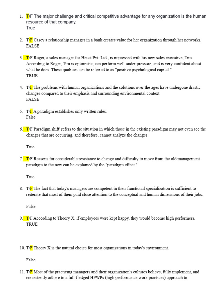 Study Questions For Ch1 and Ch2 Organizational Behavior | PDF ...