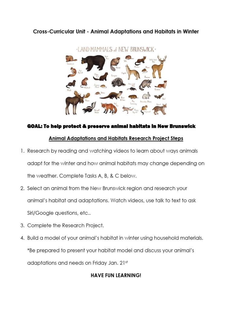 Research Animal Habitats Adaptations Links | Download Free PDF ...