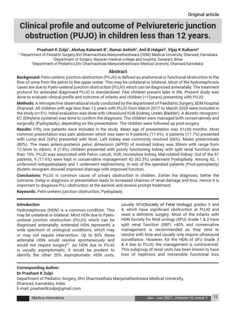 PUJO in Children: Clinical Outcomes Study | PDF | Medical Specialties ...