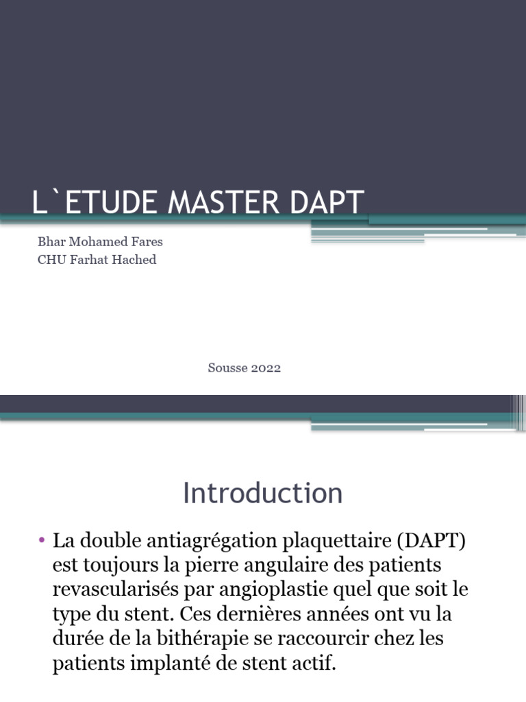 L'Etude Master Dapt: Bhar Mohamed Fares CHU Farhat Hached | PDF ...