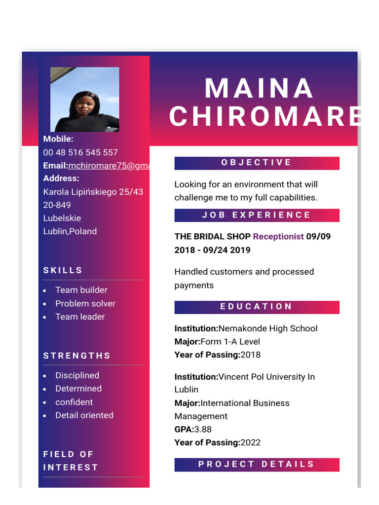 Maina Chiromare: Mobile: Address: Objective | PDF