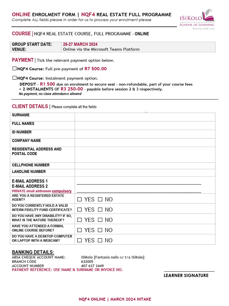 NQF4 Real Estate Online Course 2024 | PDF | Payments