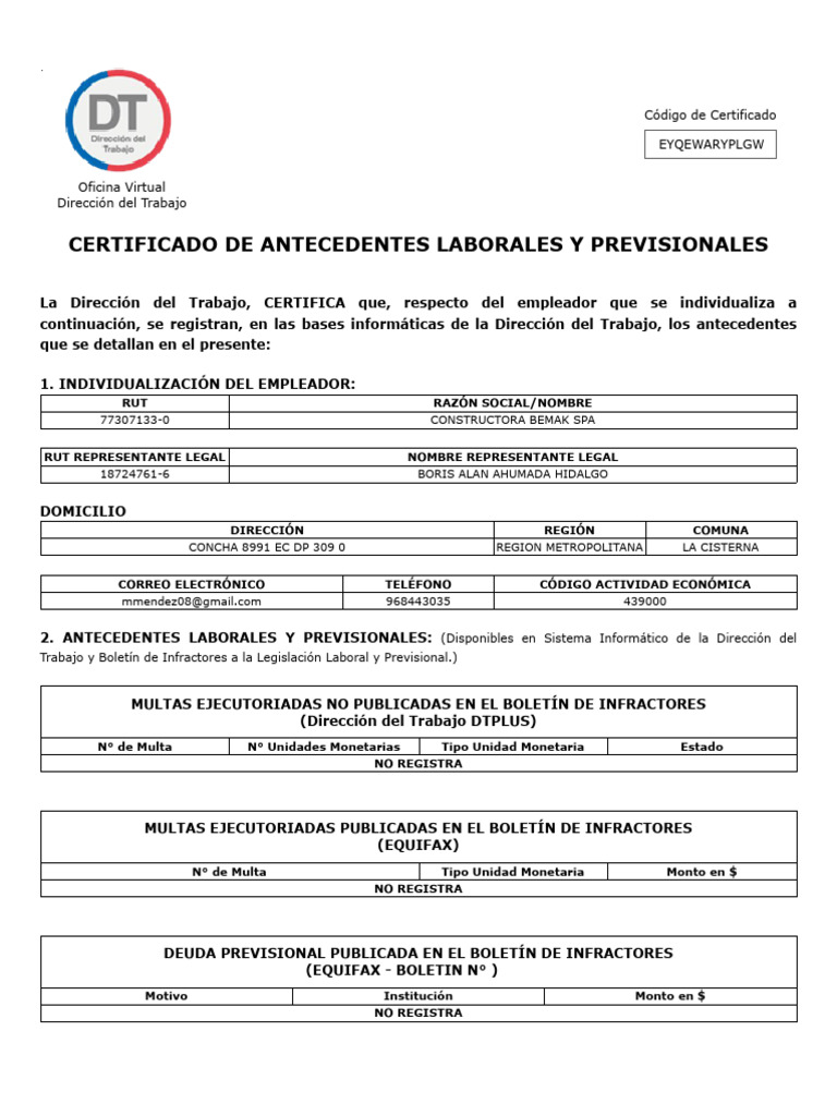 Certificado Laboral Constructora Bemak | PDF