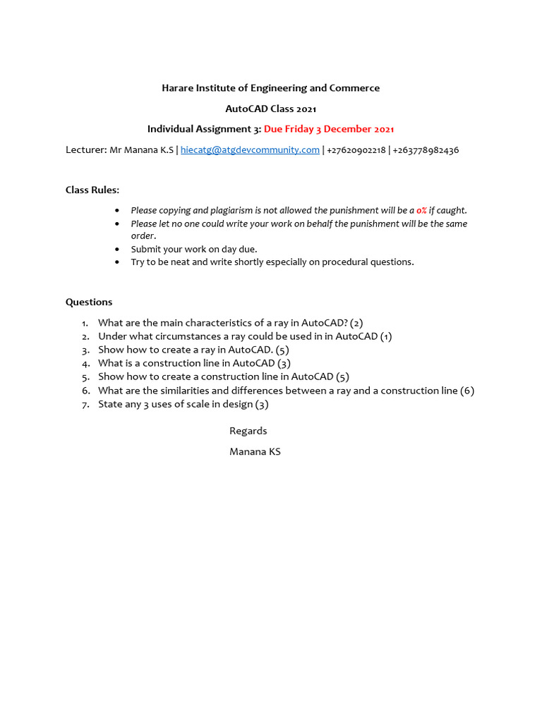 AutoCAD Assignment Guidelines 2021 | PDF