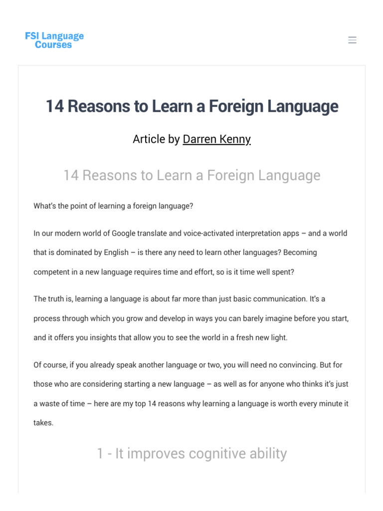 14 Reasons To Learn A Foreign Language | PDF | Foreign Language | Thought