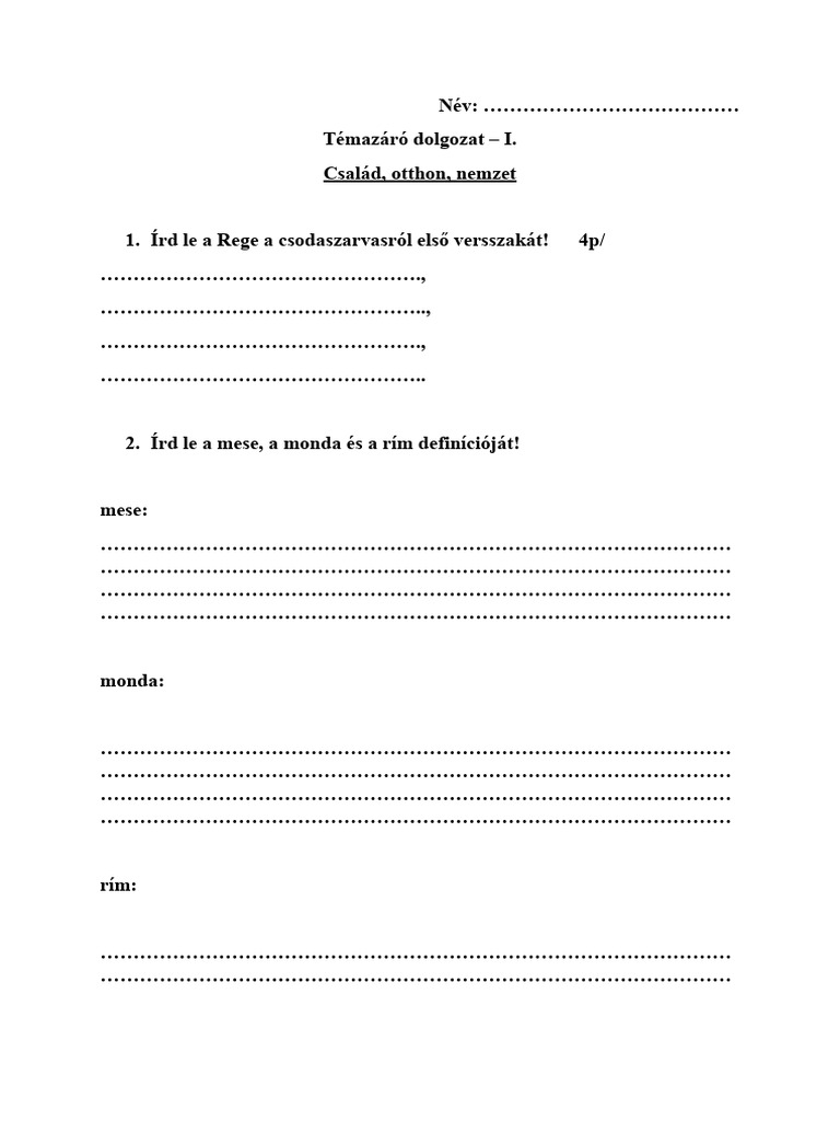 Témazáró L. Dolgozat Család, Otthon, Nemzet Másolata | PDF