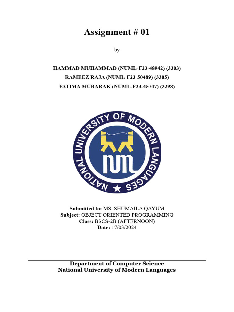 OOP (Assignment#1) Final Final | PDF | Object Oriented Programming | Computer Engineering