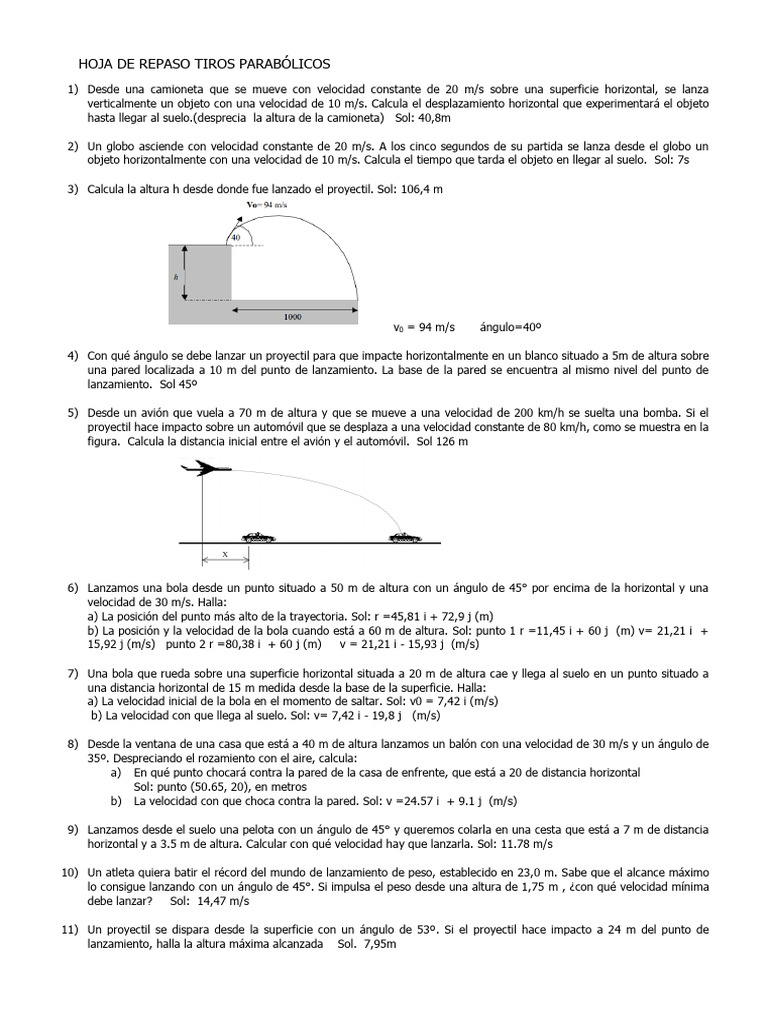 Hoja de Repaso Tiros Parabólicos Practicar | PDF | Proyectiles | Velocidad