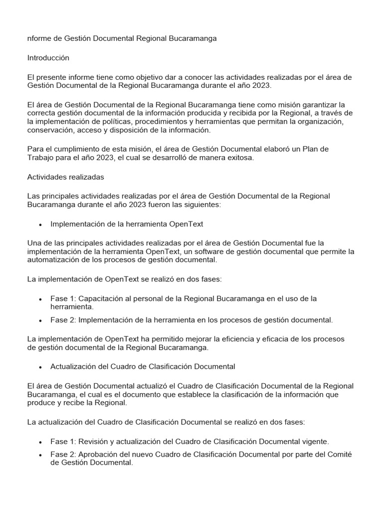 Informe Gestión Documental | PDF | Gestión de registros | Informática