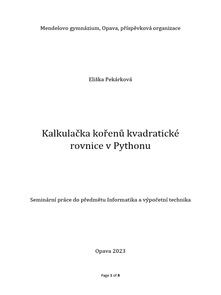 Programování - Kvadratická Rovnice | PDF