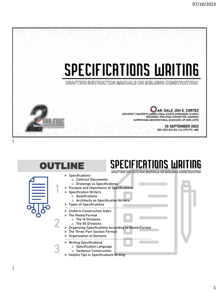 Learning Specifications Writing Handout | PDF | Specification (Technical Standard) | Sanitary Sewer