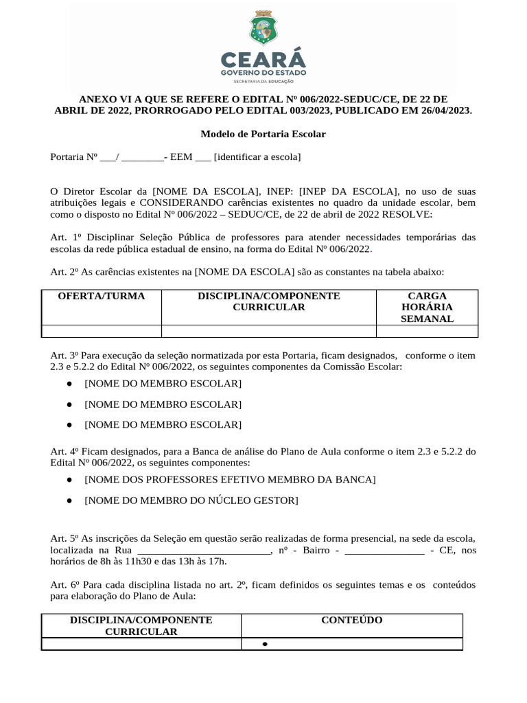 Modelo Nova Portaria Escolar | PDF