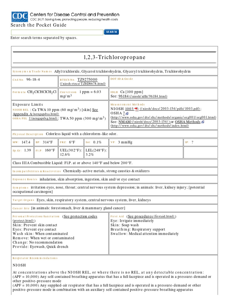 CDC - NIOSH Pocket Guide To Chemical Hazards - 1,2,3-Trichlo | PDF ...