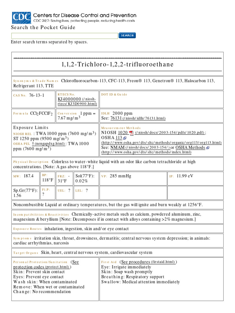 CDC - NIOSH Pocket Guide To Chemical Hazards - 1,1,2-Trichlo | PDF ...