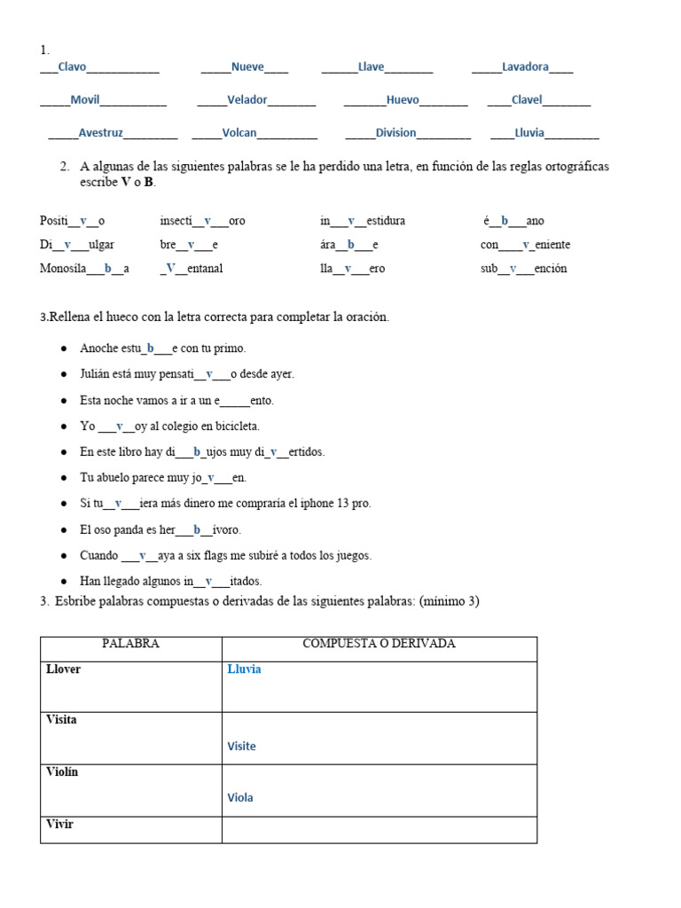 Ejercicios de Ortografía y Vocabulario | PDF