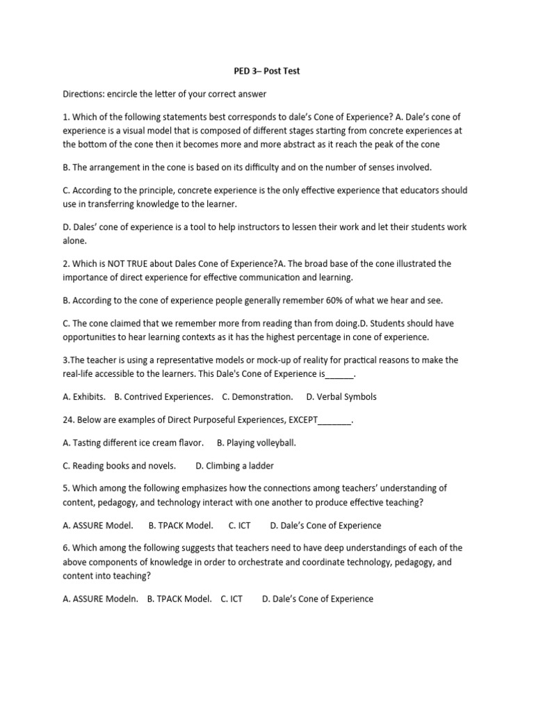 PED 3 Post Test on Teaching Models | PDF | Pedagogy | Teaching