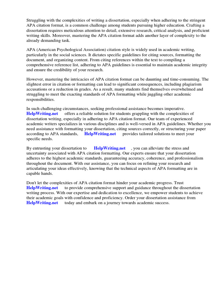 Apa Citation Format Dissertation | PDF | Apa Style | Thesis